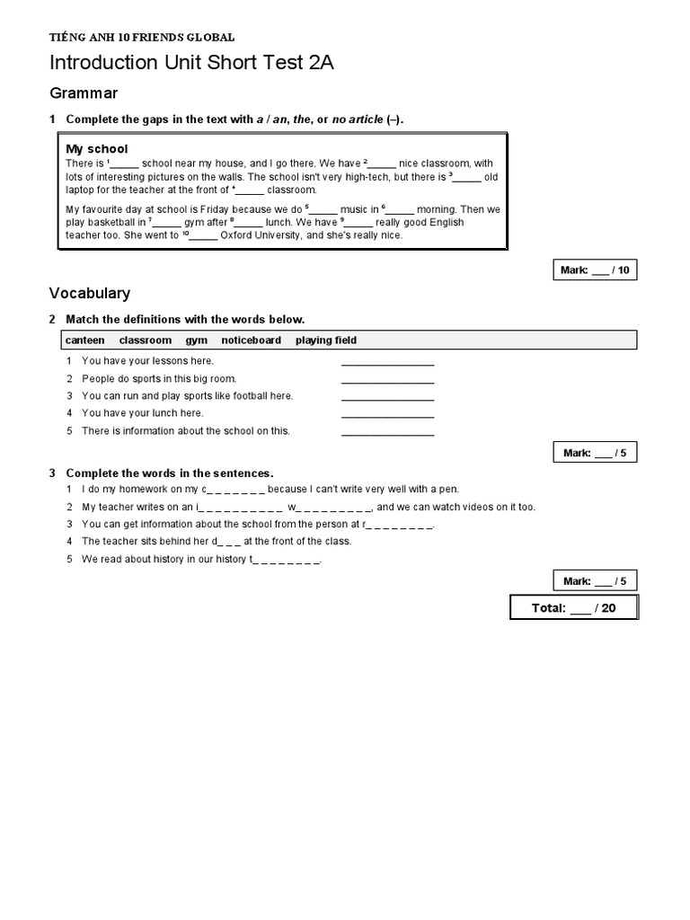 Intro Short Test 2a | PDF