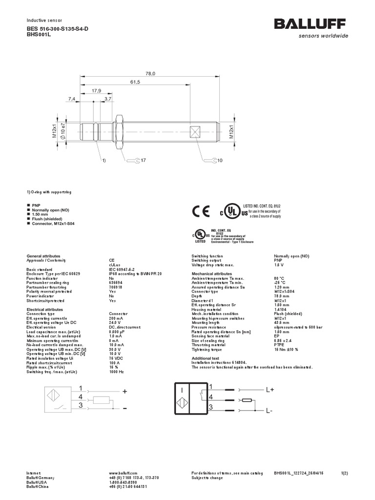 Balluff BES00J3 Datasheet | PDF | Switch | Electrical Connector