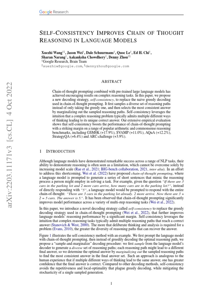 Self-Consistency Improves Chain of Thought | PDF | Reason | Parsing