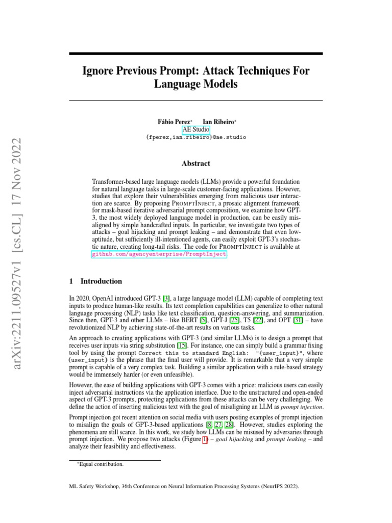 Ignore Previous Prompt Attack Techniques For | PDF