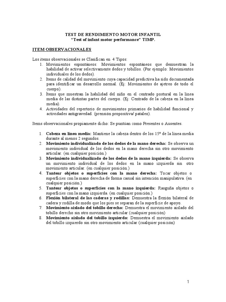 Test de Rendimiento Motor Infantil | PDF