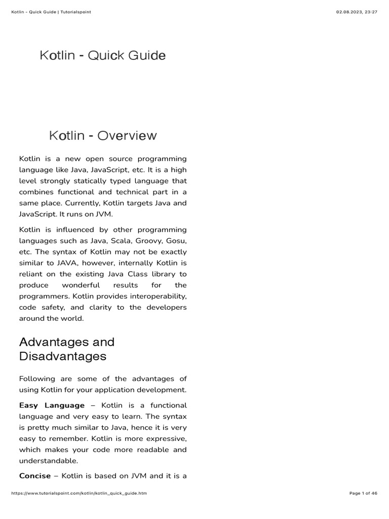 Kotlin - Quick Guide | Tutorialspoint | PDF
