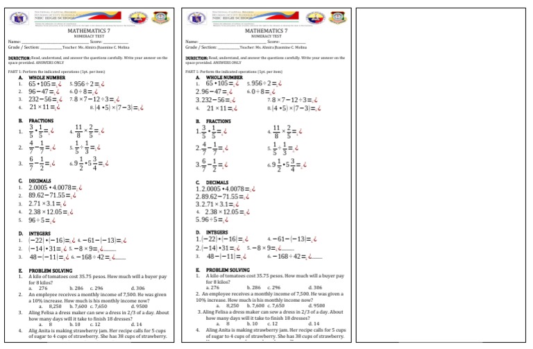 Numeracy Test | PDF | Mathematics | Arithmetic