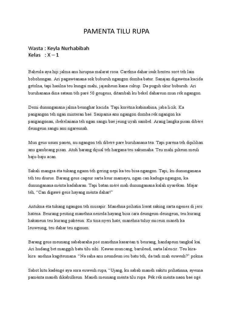 Pamenta Tilu Rupa: Wasta: Keyla Nurhabibah Kelas: X - 1 | PDF
