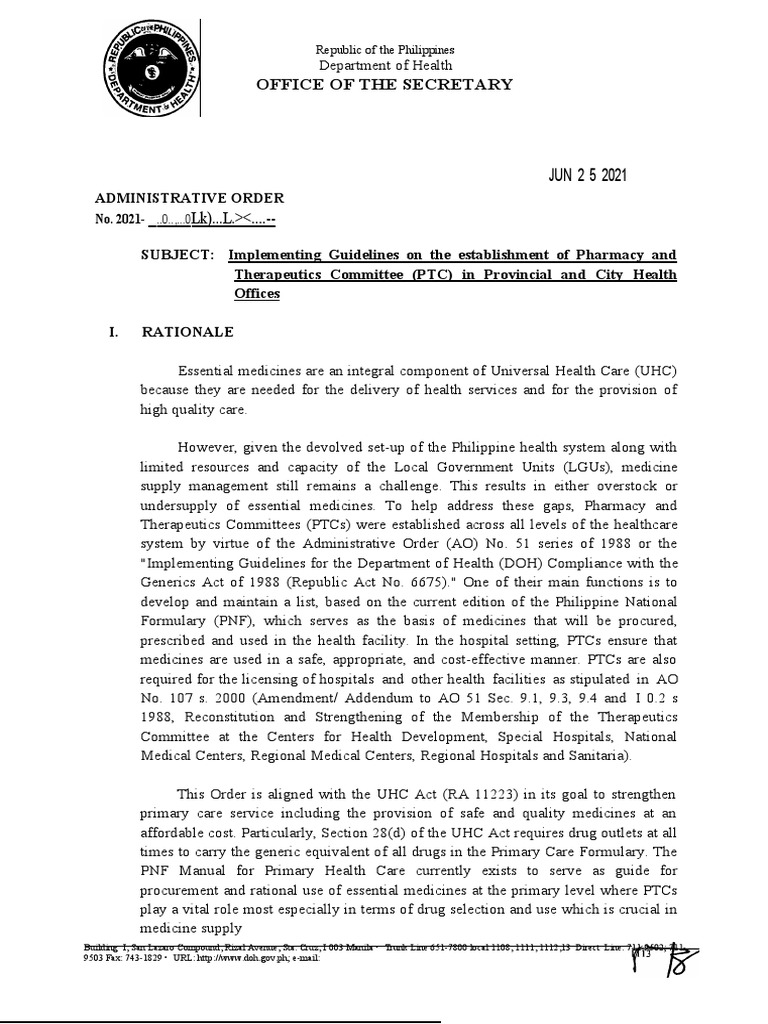Guidelines for Pharmacy Committees in Health Offices | PDF ...