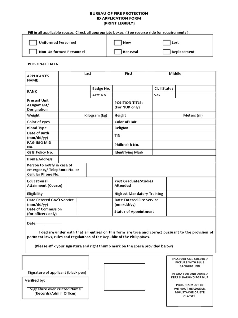 BFP Id Form | PDF | Government