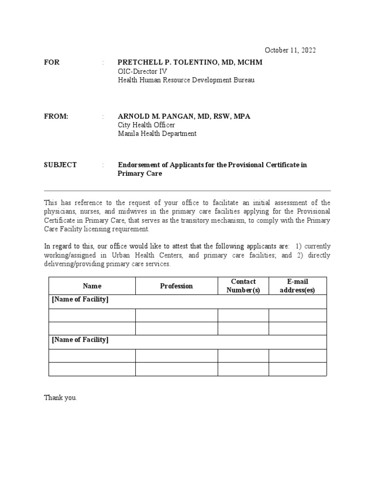 Endorsement Template | PDF | Career & Growth