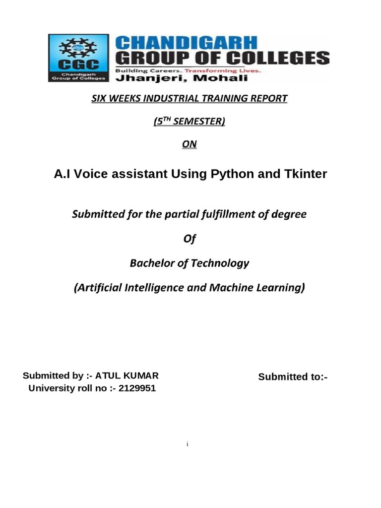 Six Weeks Industrial Training Report By Atul Kumar 20230814 172719