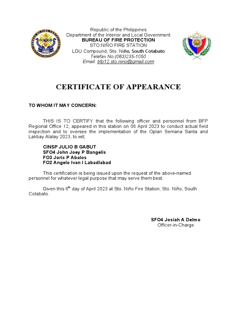 Certificate of Appearance | PDF