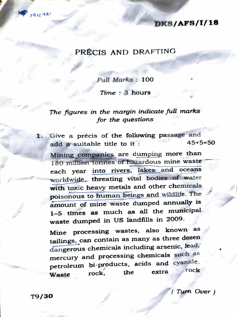 Precis & Drafting Question Paper 2018 | PDF | Mining | Waste