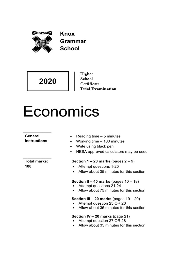 Knox Grammar School Economics Exam | PDF | Employment | Gross Domestic ...