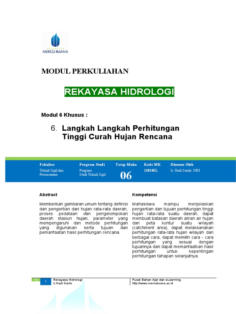 Modul 6 Rekayasa Hidrologi - Contoh (1) | PDF
