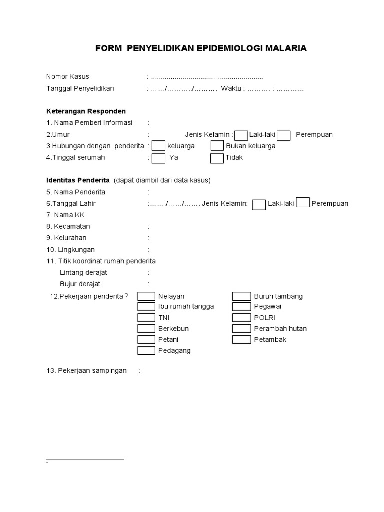 Formulir Penyelidikan Epidemiologi Malaria | PDF
