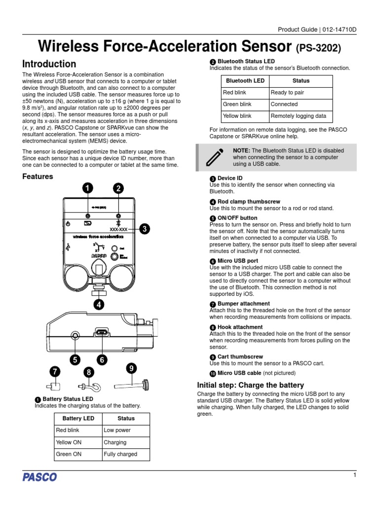 Wireless Force-Acceleration Sensor Guide | PDF | Usb | Bluetooth