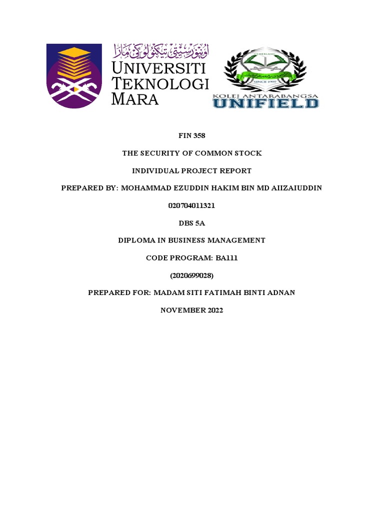 Assignment FIN358 Mohammad Ezuddin Hakim Dbs 5A | PDF