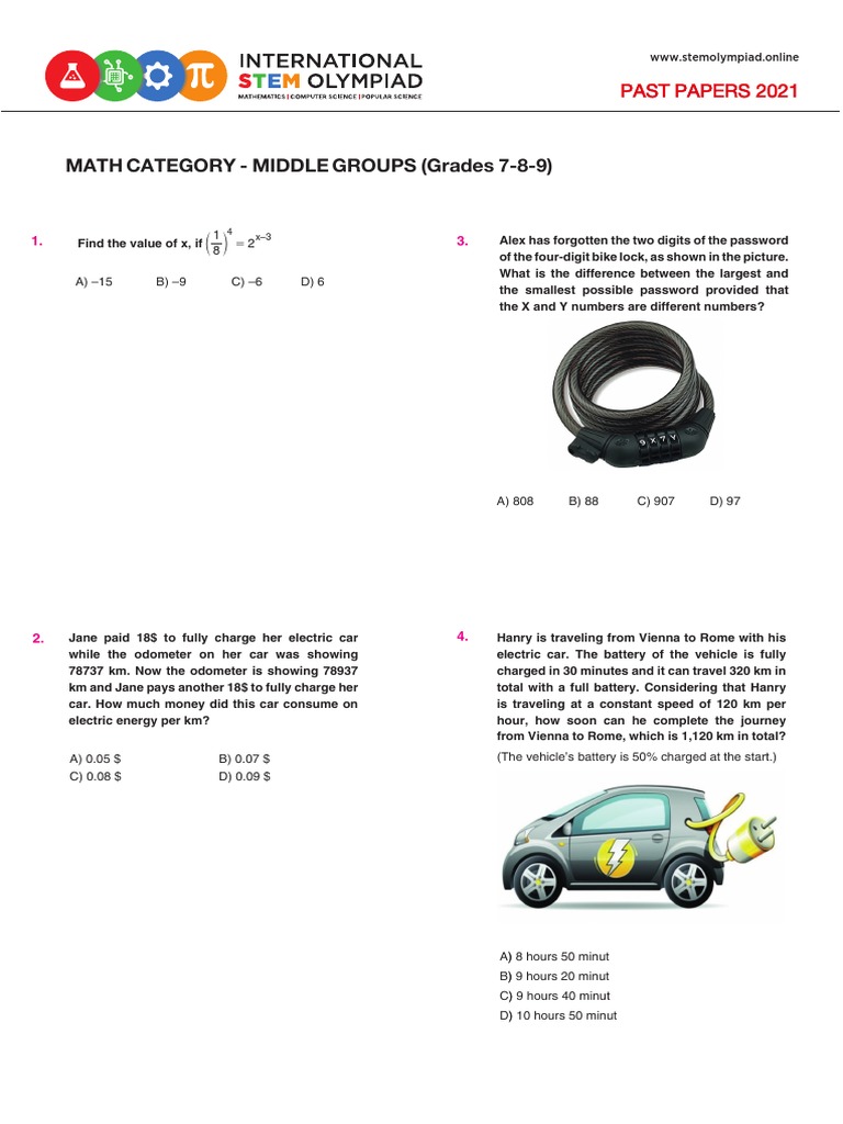 EN Math Past Papers Middle Groups 7-8-9 Grades | PDF