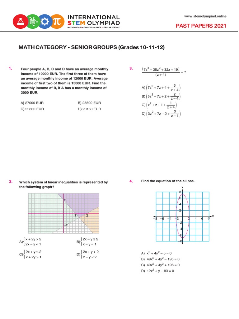 EN Math Past Papers Senior Groups 10-11-12 Grades | PDF