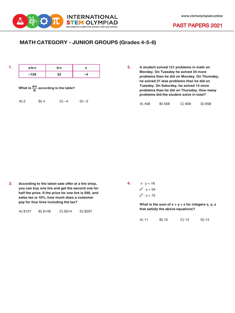 Junior Math Olympiad Past Papers 2021 | PDF | Area | Rectangle
