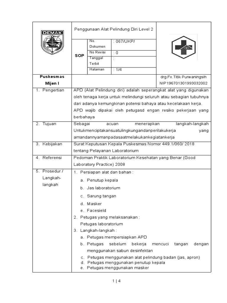 8.1.2.8 Sop Penggunaan Apd Level 2 | PDF