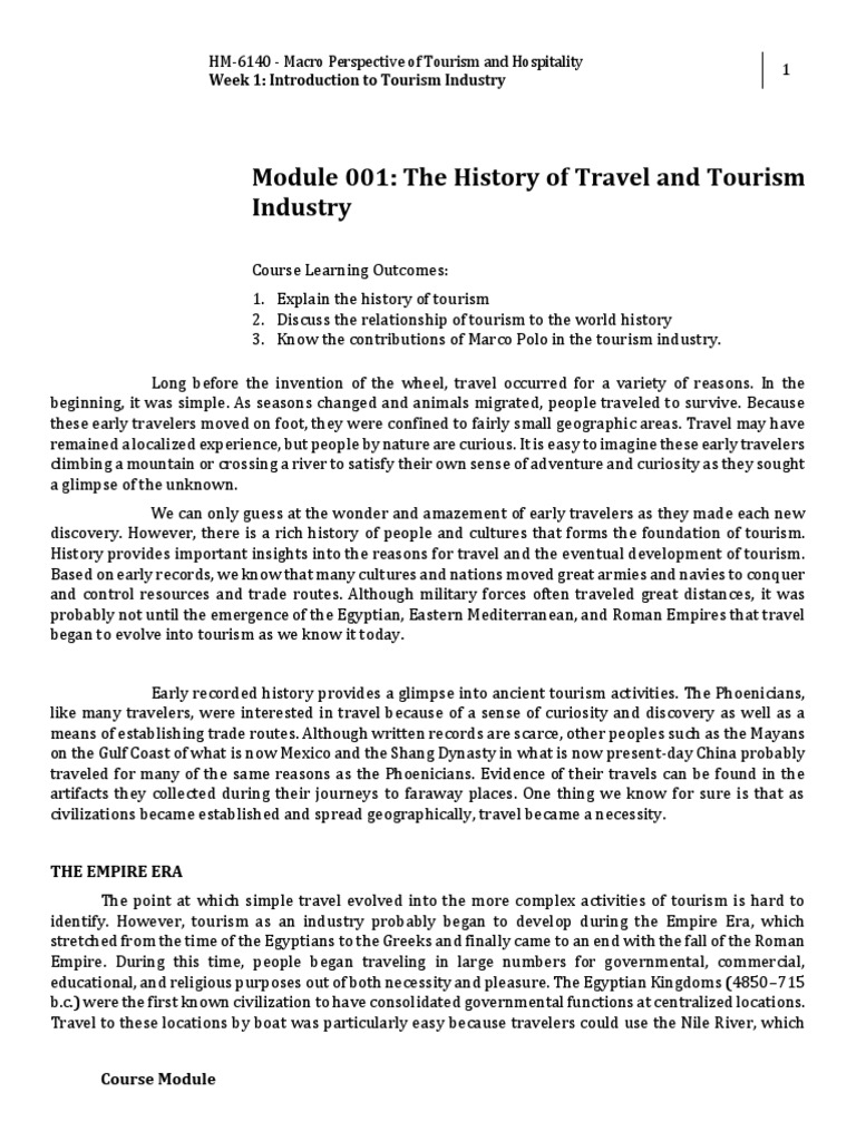 W1-Module001 The History of Travel and Tourism Industry | PDF | Tourism ...