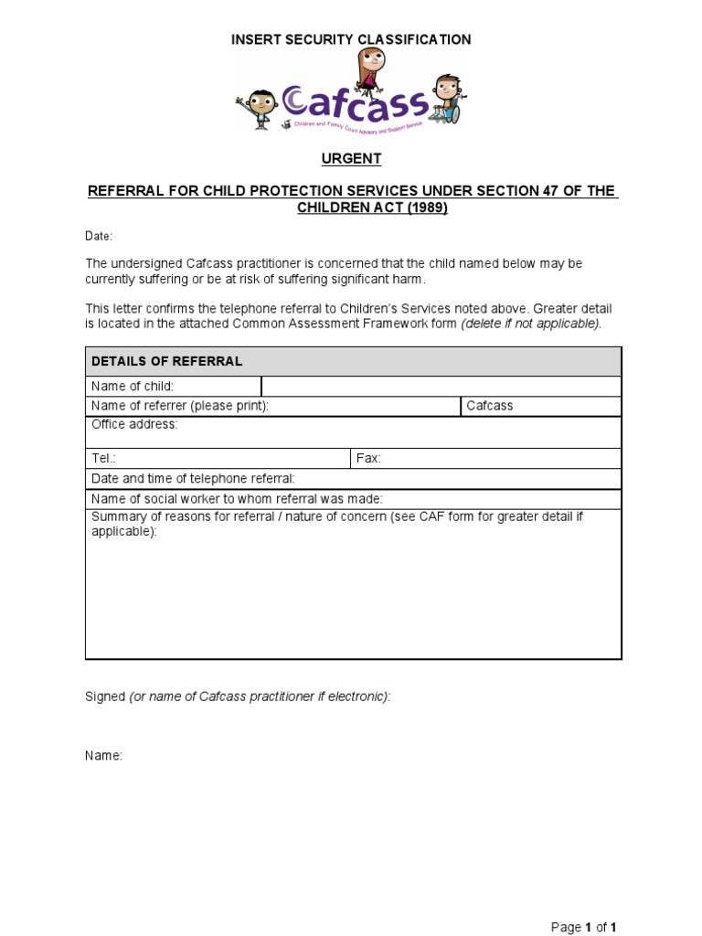 App VII - C - Cafcass Child Welfare Referral Letter s47 v01 | PDF