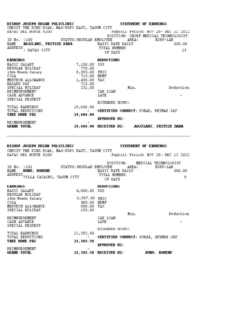 Payroll Dec With 13th Month | PDF | Payroll | Labor