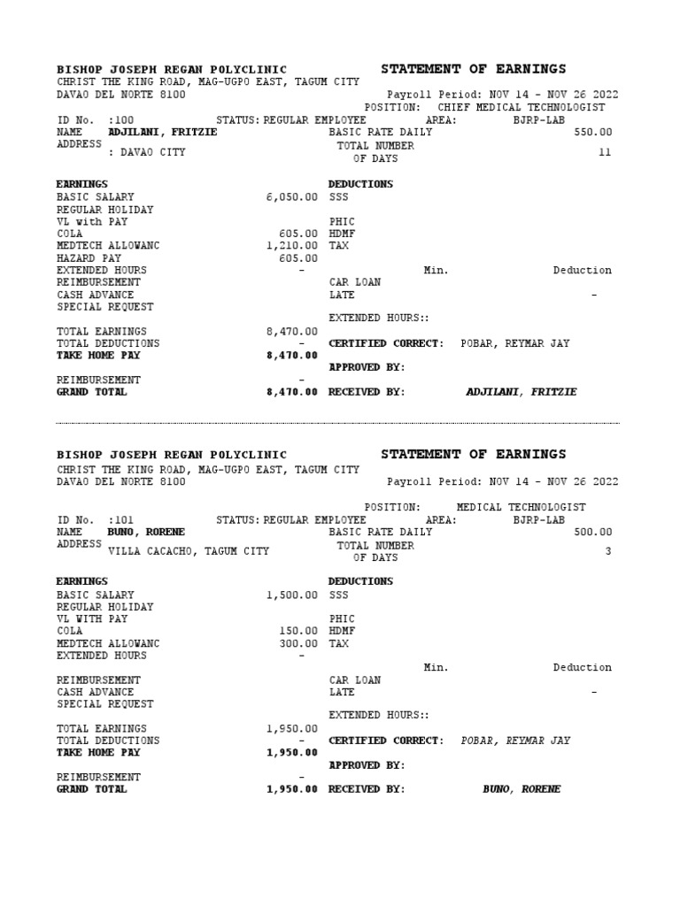 Payroll Nov Last | PDF