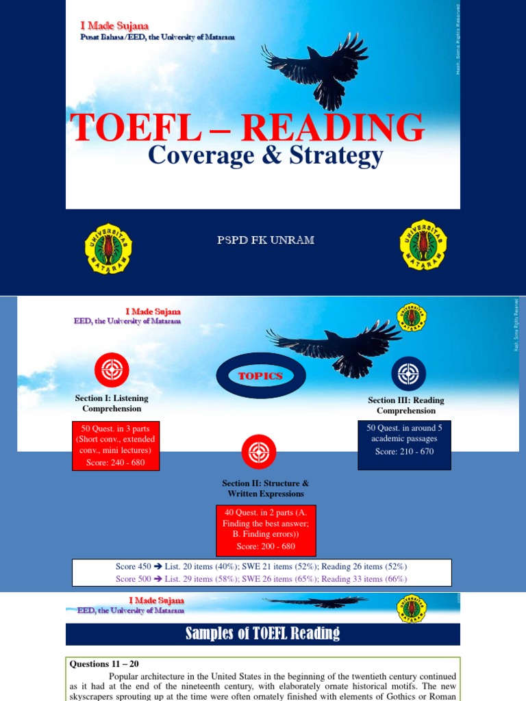 TOEFL Training FK - Coverage and Strategy - Reading | PDF