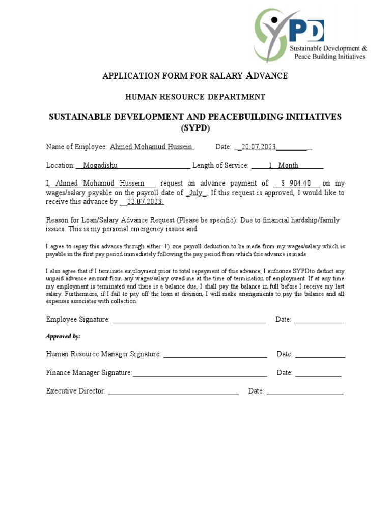 Application Form For Loan and Salary Advance | PDF | Finance & Money ...