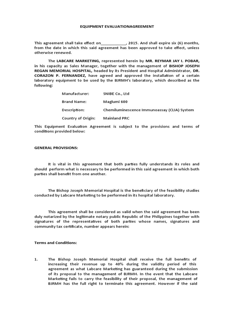 Equipment Evaluation Agreement | PDF | Economies | Government