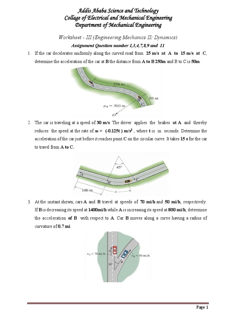 Dynamics Worksheet for Mechanical Engineering | PDF