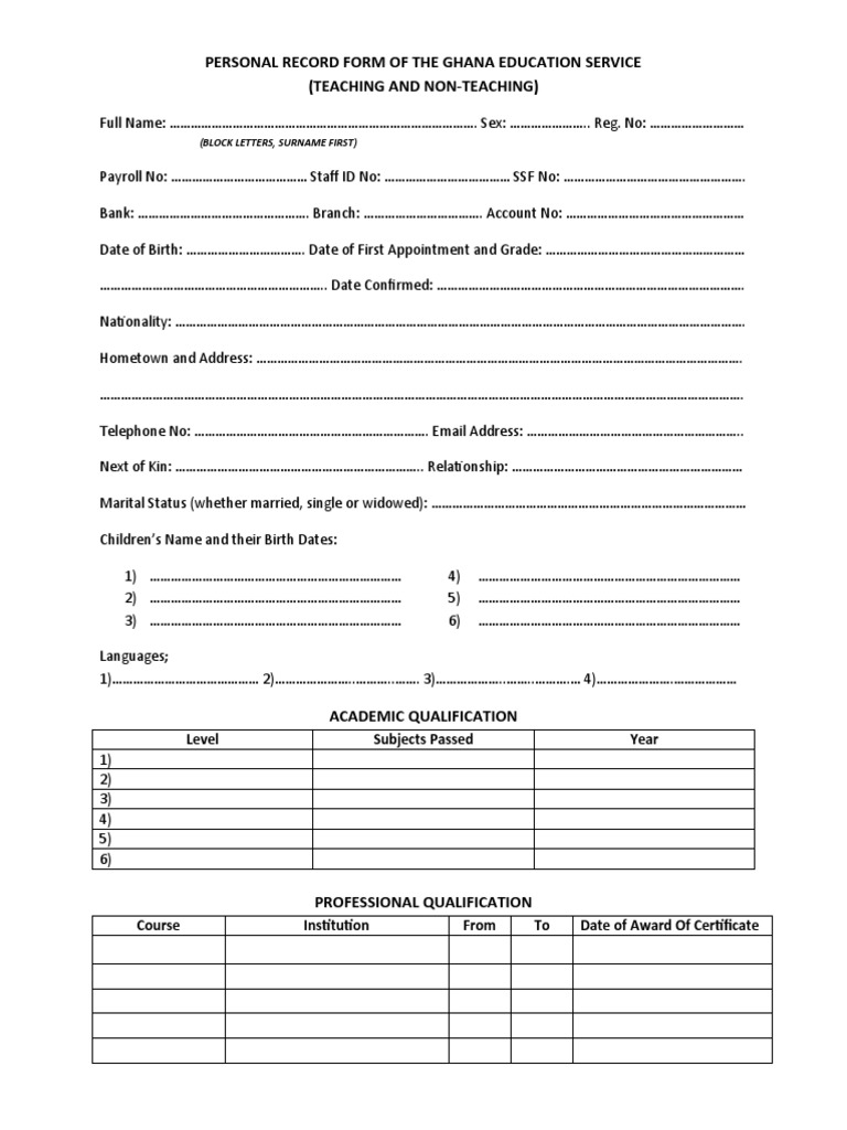 Personal Record Form of The Ghana Education Service 1 | PDF