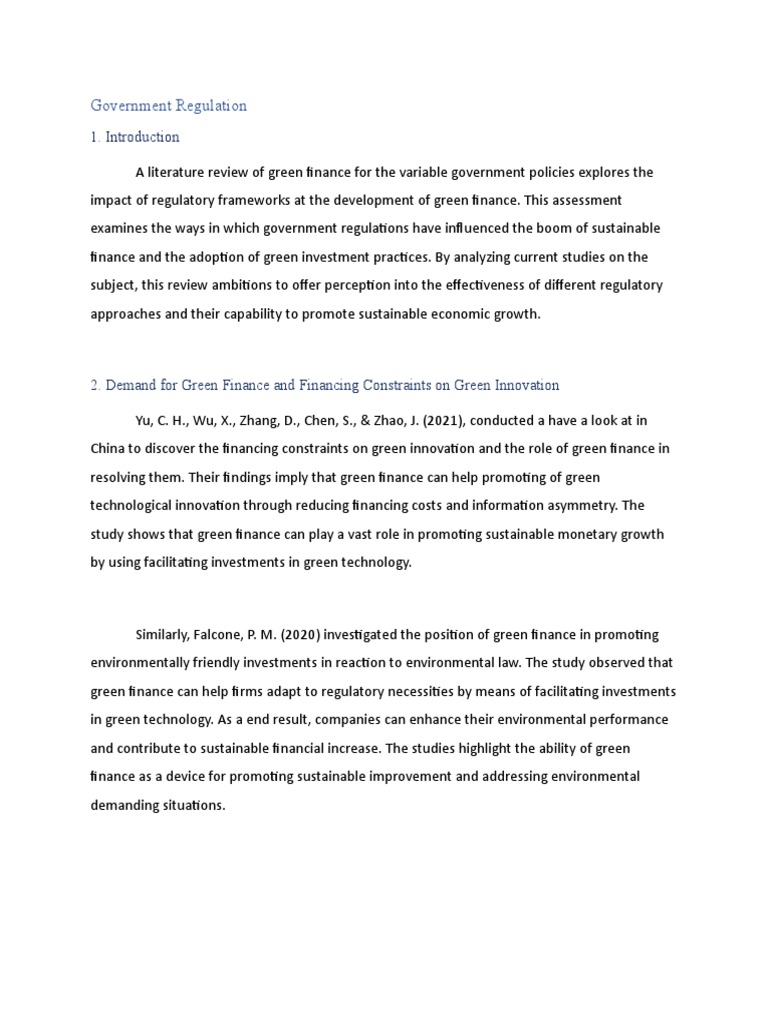 Impact of Government Regulation on Green Finance | PDF