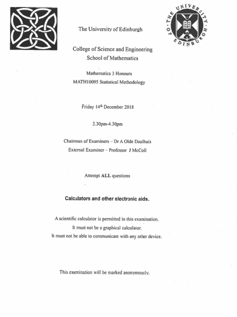 Statistical Methodology Exam Paper | PDF | Estimator | Statistics