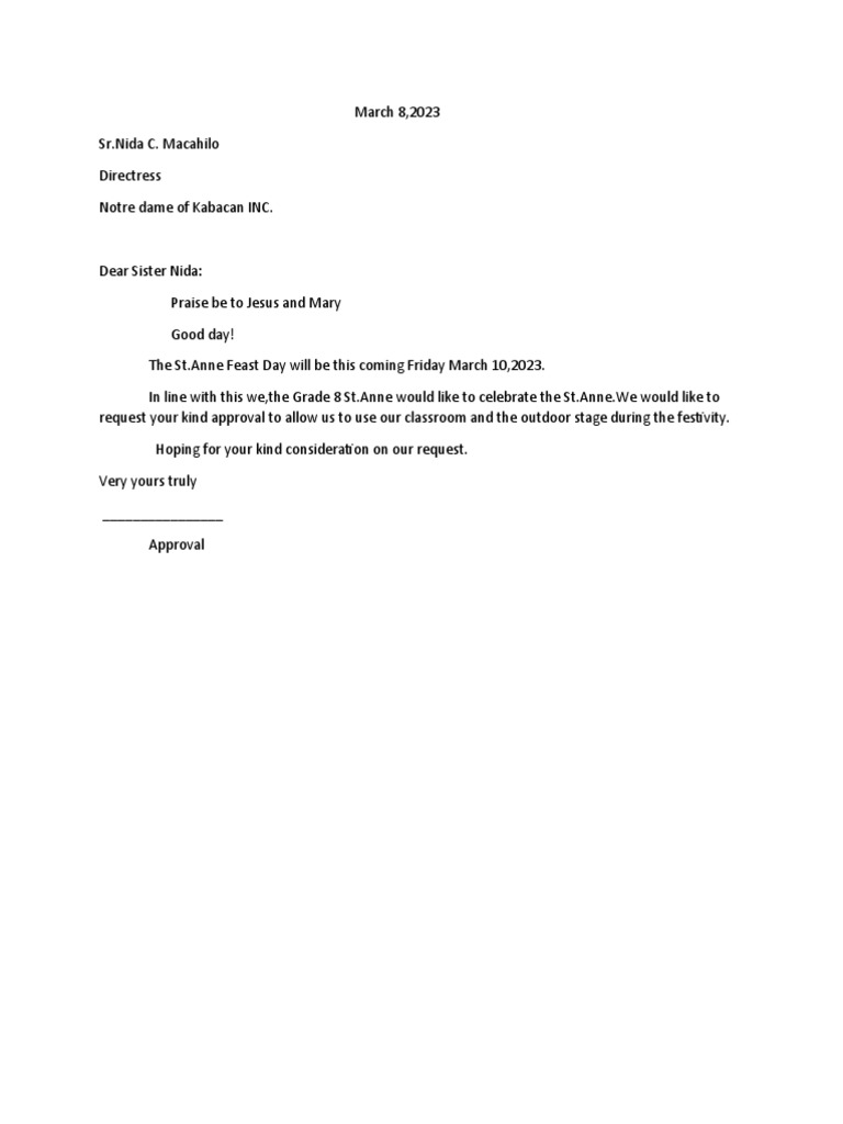 Grade 8 St. Anne Feast Day Request | PDF