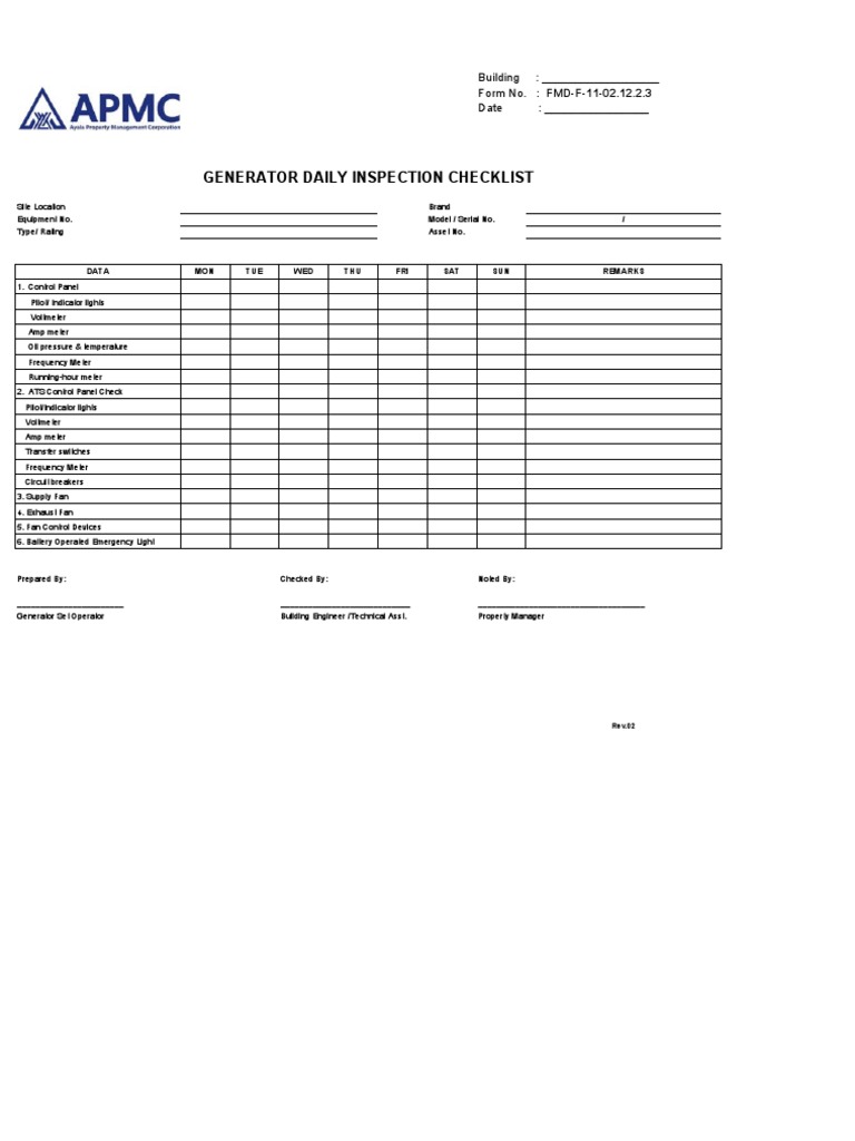 FMD-F-11-02 12 2 3 - Generator - Daily | PDF