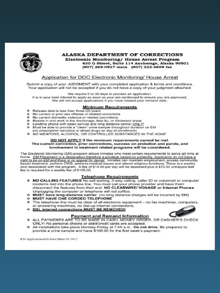 Application For DOC Electronic Monitoring - Alaska Department of | PDF Application For DOC Electronic Monitoring - Alaska Department of | PDF