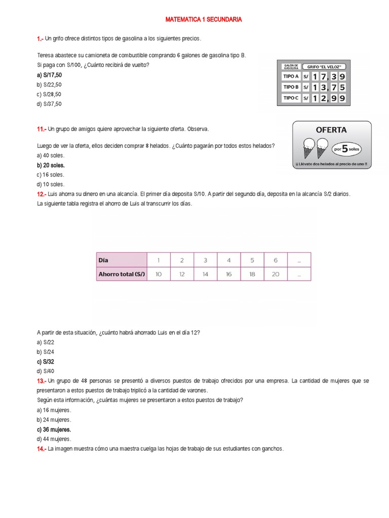 Matematica 1 Secundaria | PDF