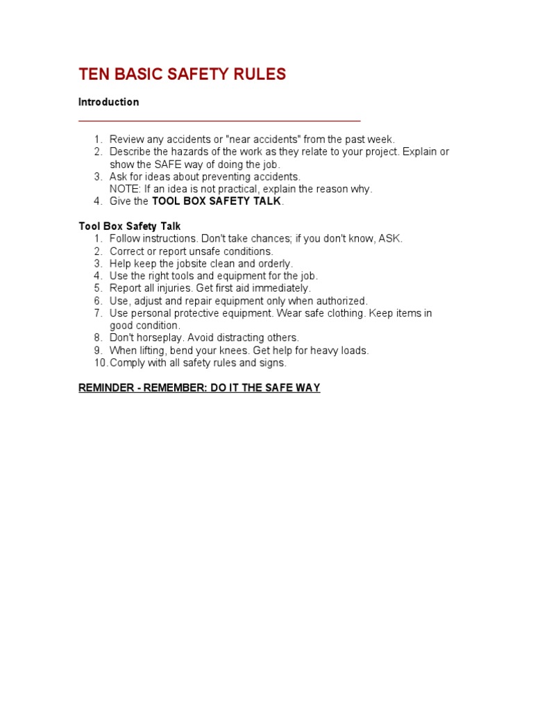 Ten Essential Workplace Safety Rules | PDF | Self-Improvement