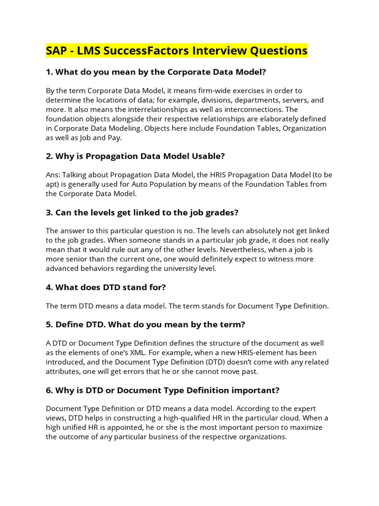 SAP SuccessFactors LMS Interivew Questions | PDF