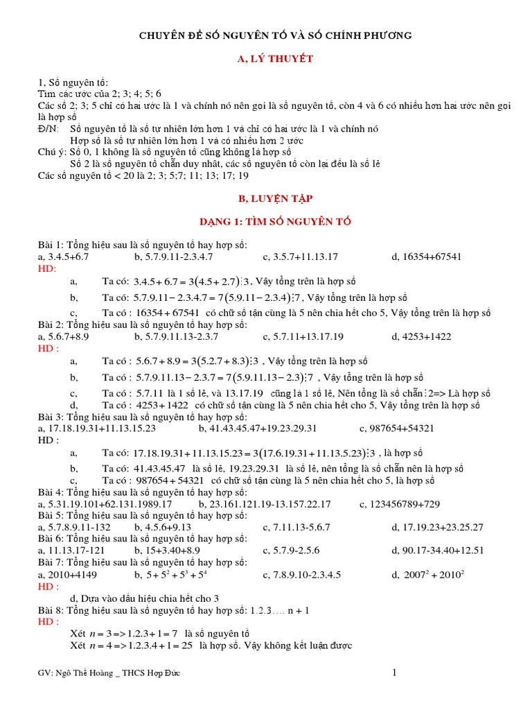 Chuyen de So Nguyen to Va So Chinh Phuong Boi Duong Hoc Sinh Gioi Toan 6 7 | PDF