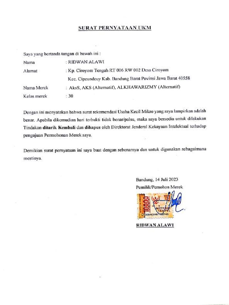 SURAT PERNYATAAN UMK New - Compressed | PDF SURAT PERNYATAAN UMK New - Compressed | PDF