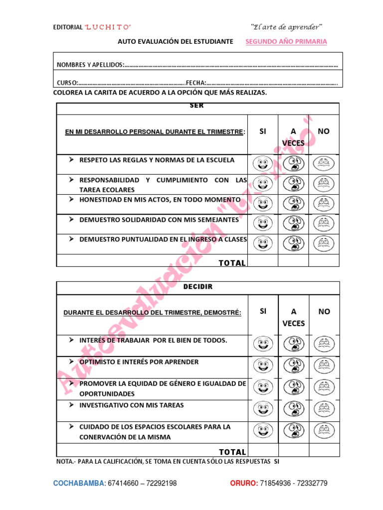 Auto Eval. Luchito 2do Año Primaria | PDF