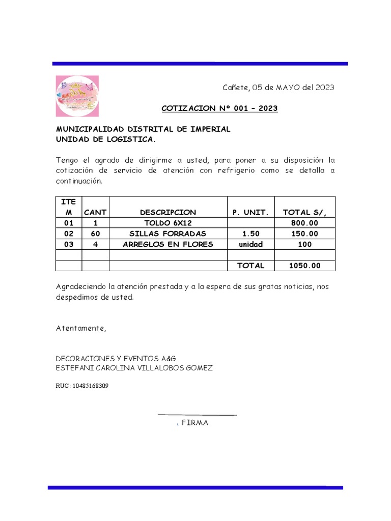 Proforma - Decoraciones y Eventos | PDF