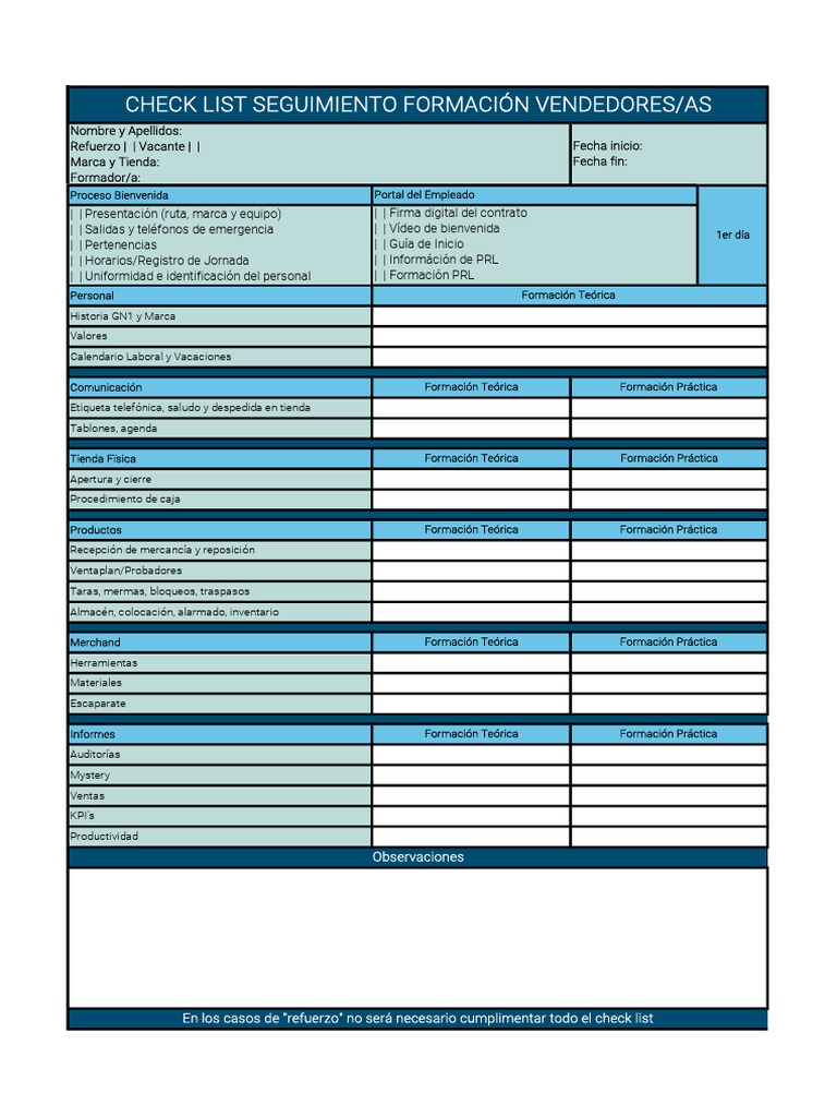 Check List Formación Inicial v2 | PDF