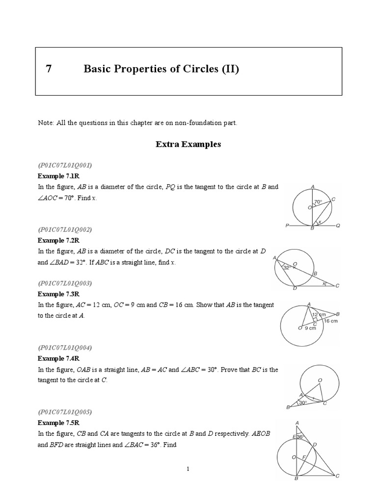7 Basic Properties of Circles (II) : Extra Examples | PDF | Circle | Mathematics