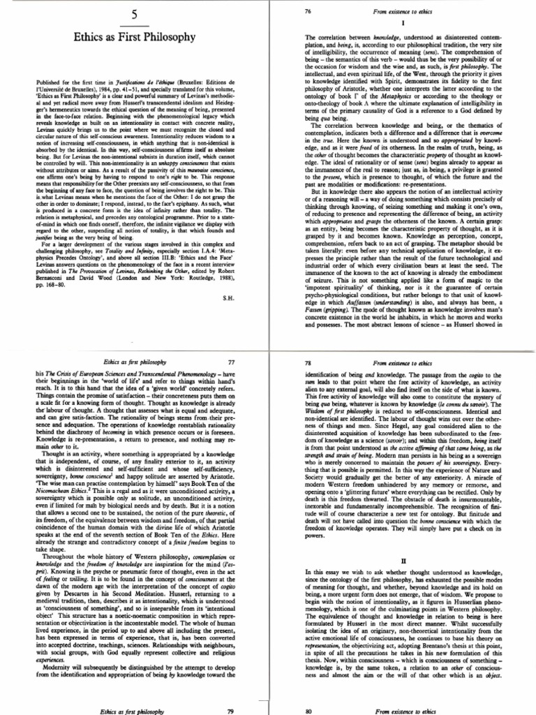 Reading - LEVINAS - ETHICS AS FIRST PHILOSOPHY | PDF | Philosophy
