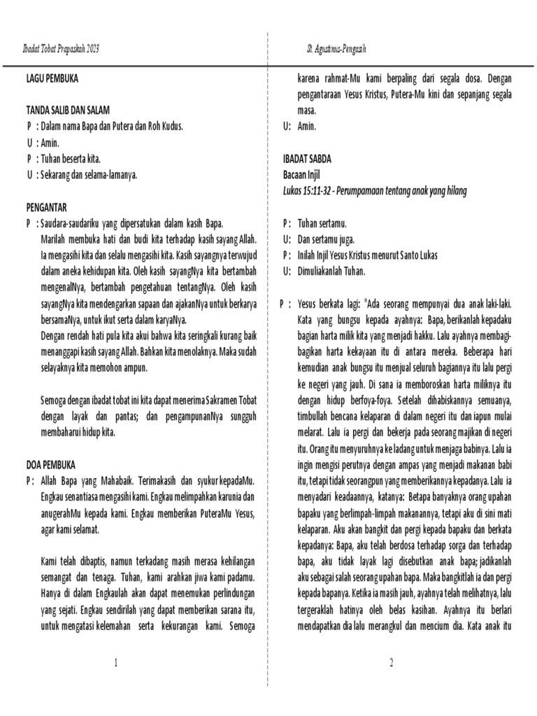 Ibadat Tobat - Prapaskah 2023 | PDF | Agama & Spiritualitas