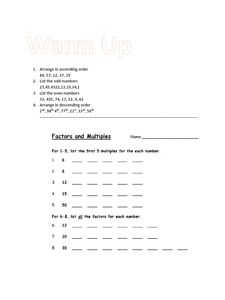 Factors and Multiples Worksheet for 5th Grade | PDF | Teaching Methods ...