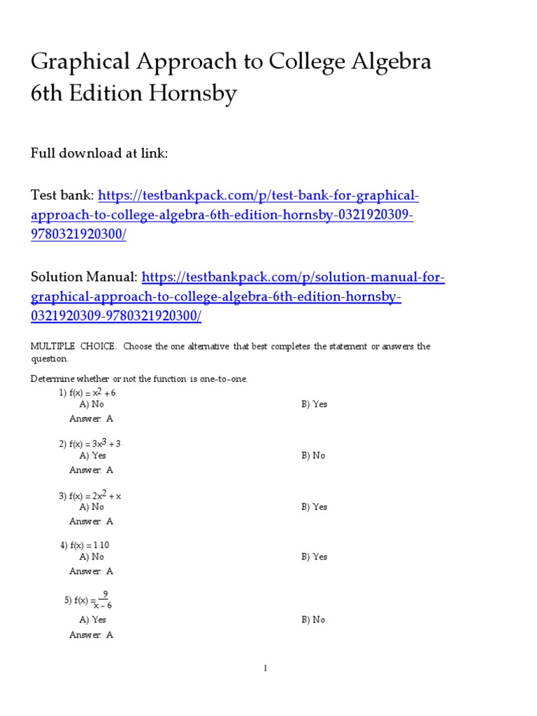 Graphical Approach To College Algebra 6th Edition Hornsby Test Bank ...